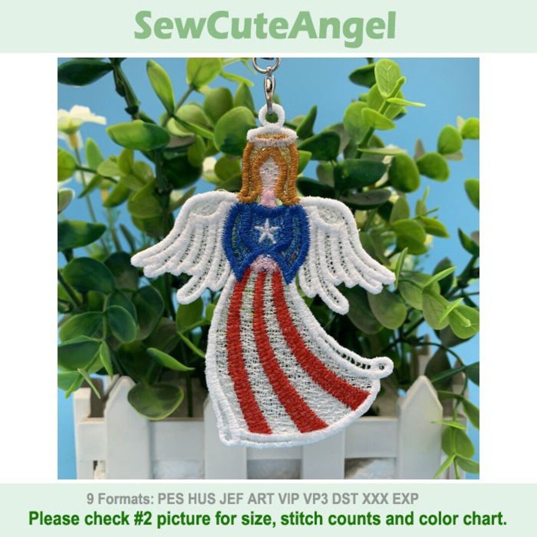 FSL 4th of July Patriotic Angel - Free Standing Lace Machine Embroidery ...