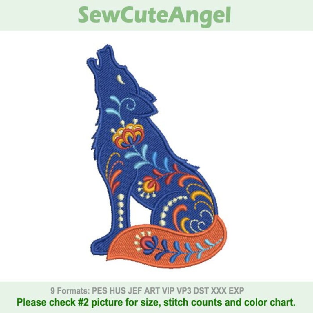 Folk Art Animal Wolf Machine Embroidery Designs Instant Download 4x4 ...