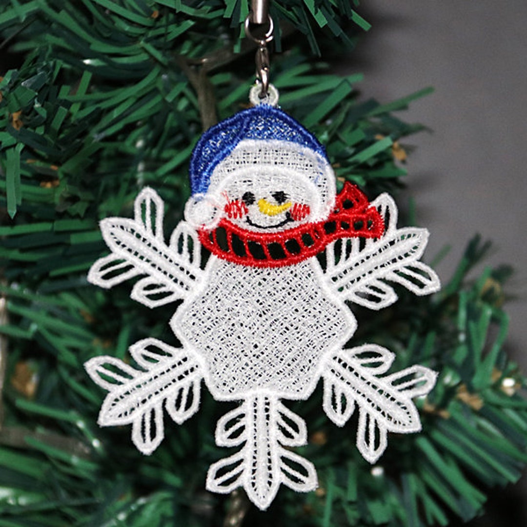 FSL Snowflake Snowman Ornament - Free Standing Lace Machine Embroidery ...