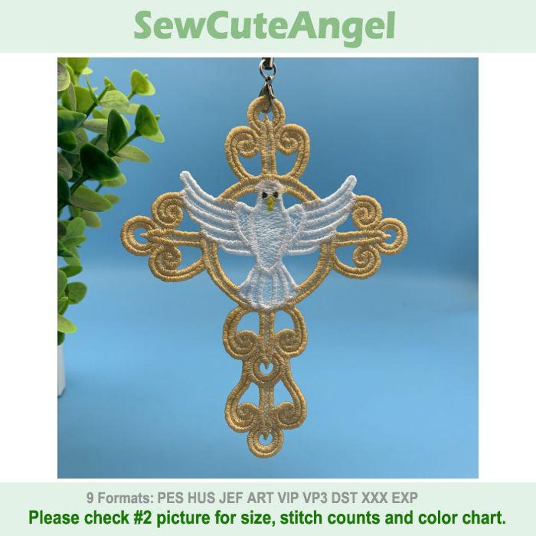 FSL Dove Cross, Faithful Wings, Sacred Symbol - Free Standing Lace ...