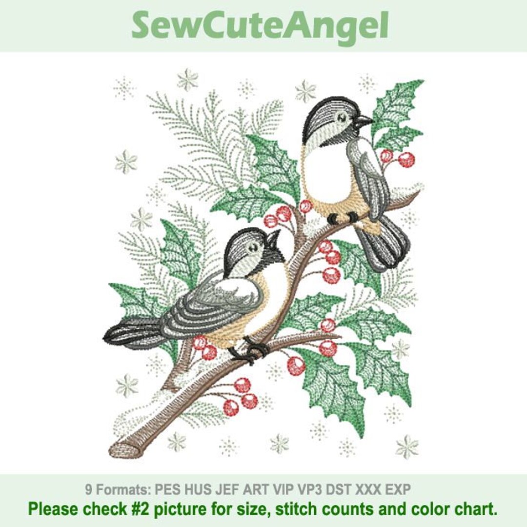 Christmas Birds Chickadee - Machine Embroidery Designs Instant Download ...