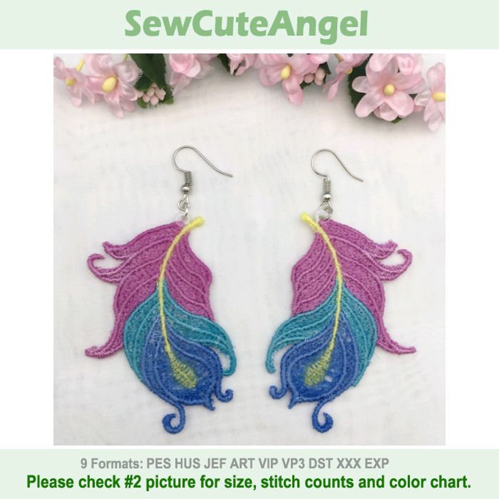 FSL Feather Earrings - Free Standing Lace Machine Embroidery Designs ...