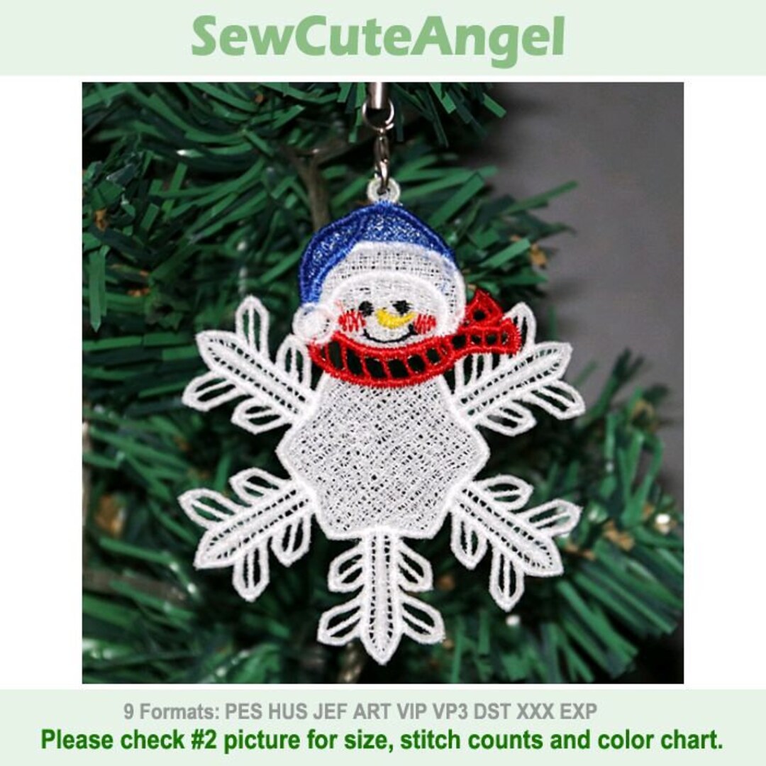 FSL Snowflake Snowman Ornament - Free Standing Lace Machine Embroidery ...