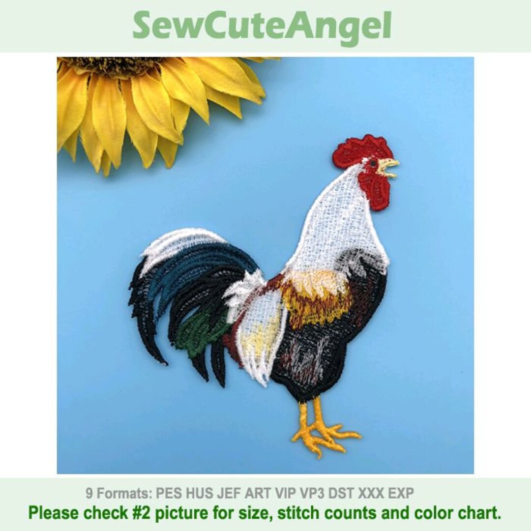 FSL Realistic Rooster - Free Standing Lace Machine Embroidery Designs ...