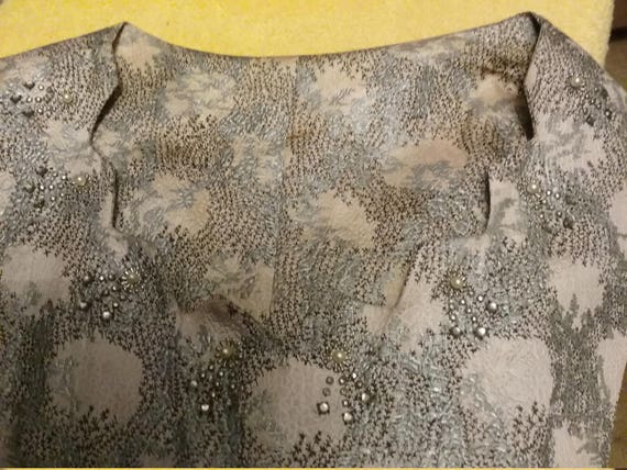 1950s 50s Silver Metallic party dress with rhinestone… - Gem