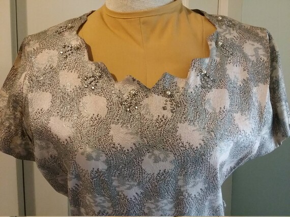 1950s 50s Silver Metallic party dress with rhinestone… - Gem
