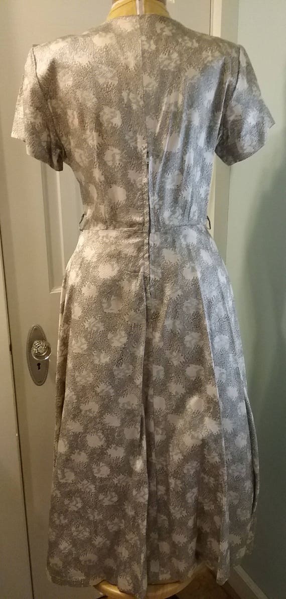 1950s 50s Silver Metallic party dress with rhinestone… - Gem