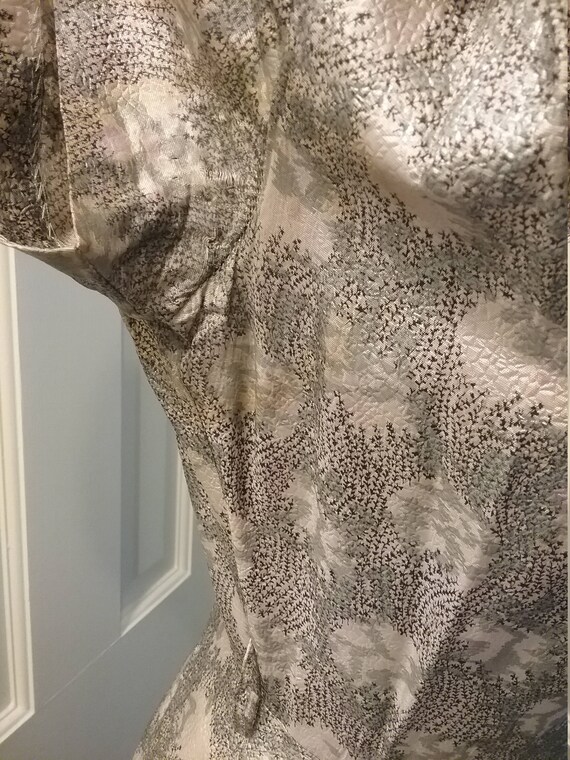 1950s 50s Silver Metallic party dress with rhinestone… - Gem