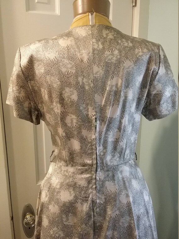 1950s 50s Silver Metallic party dress with rhinestone… - Gem