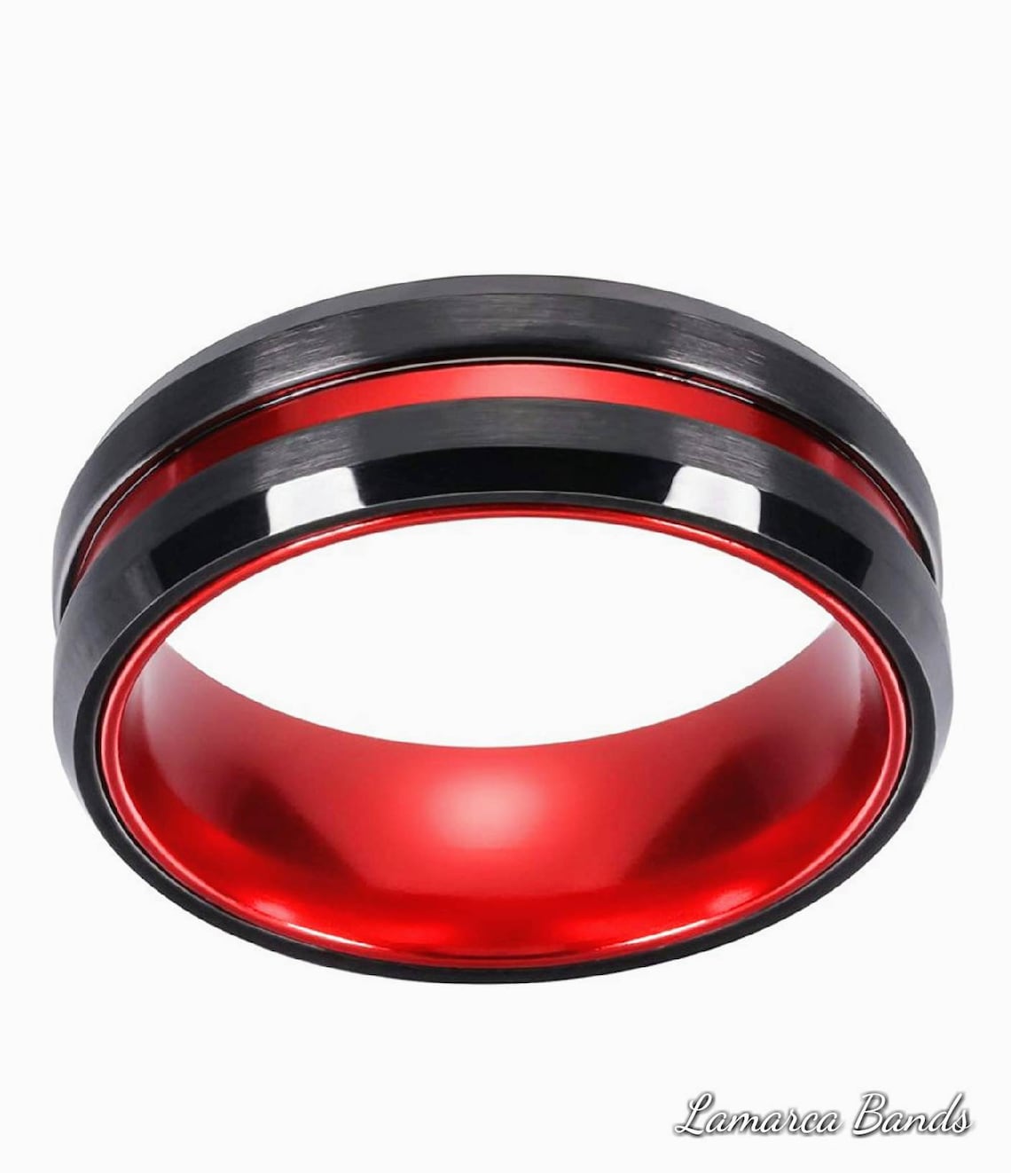 Black and Red Wedding Band Mens Red Black Ring Red Bands - Etsy