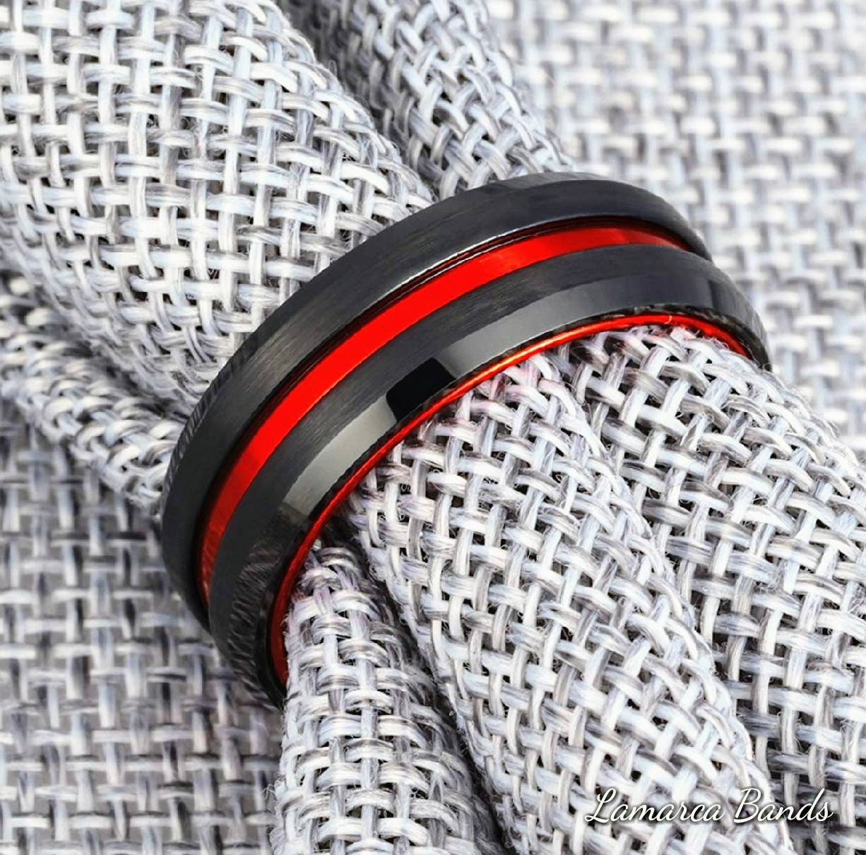 Black and Red Wedding Band Mens Red Black Ring Red Bands - Etsy
