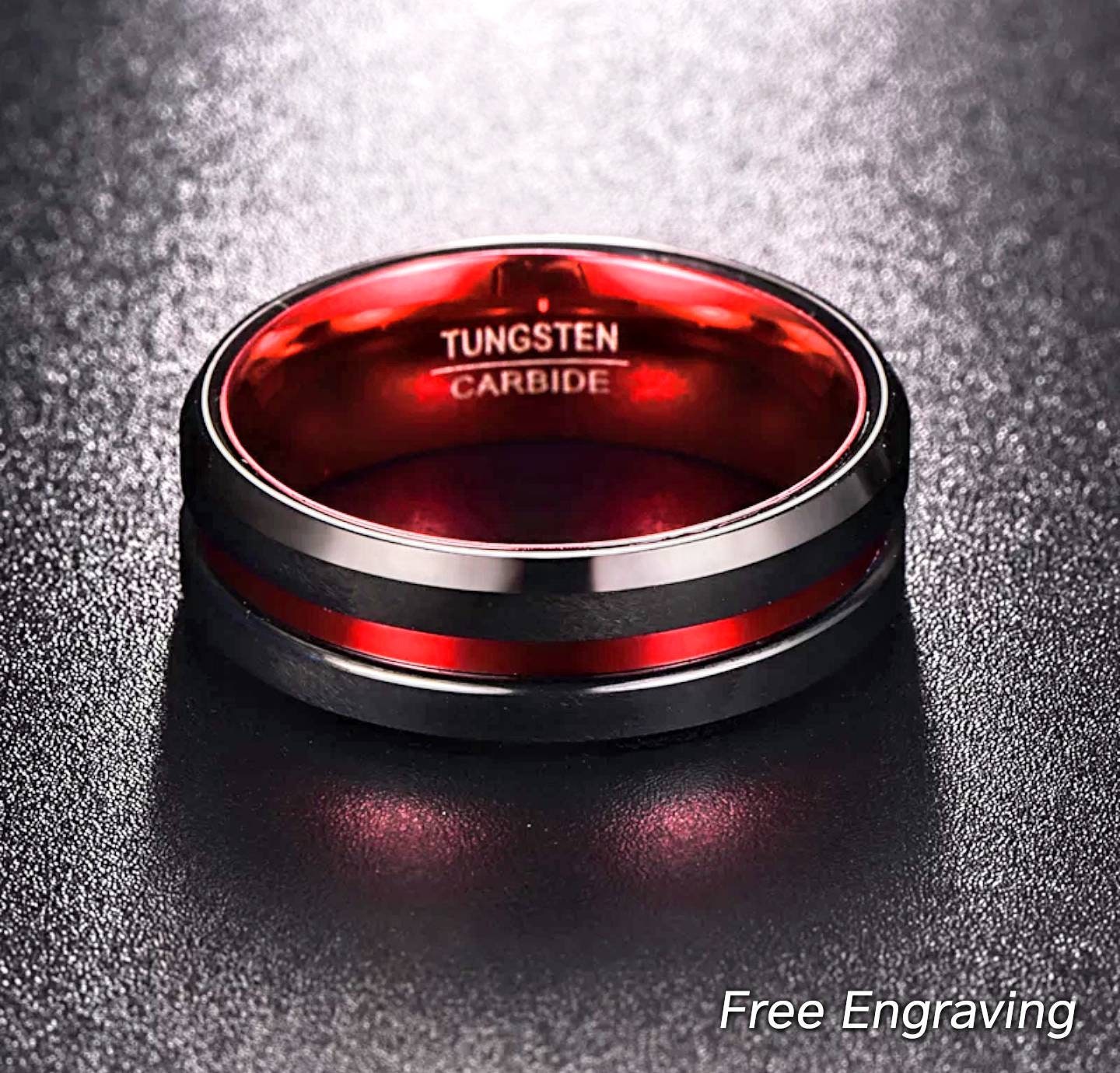 Black and Red Wedding Band Mens Red Black Ring Red Bands - Etsy