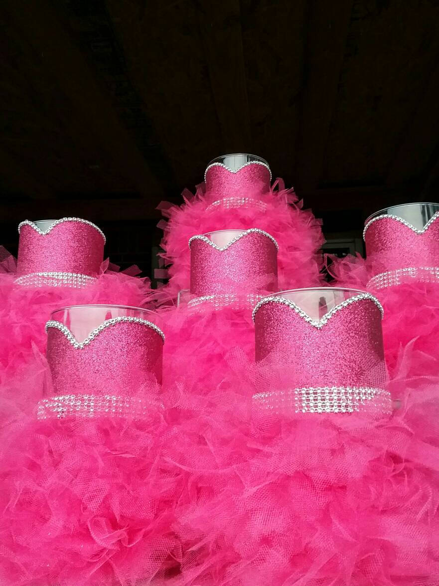 Hot Pink Glitter Vase Centerpiece: Rhinestone & Tulle Decoration - Etsy