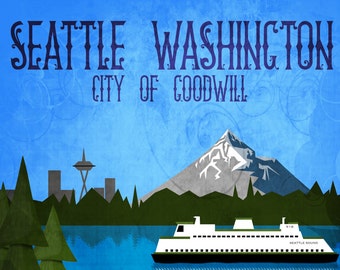 Seattle WA Vintage Travel Poster - Etsy