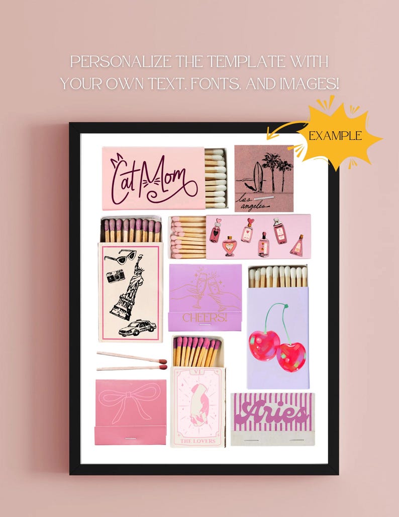 Customizable Matchbox Template - Pink - Etsy
