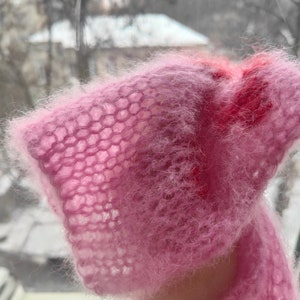 Croquet Pink Bow Scarf, Knitted Soft Ribbon Alpaca Scarf, Chunky Long ...