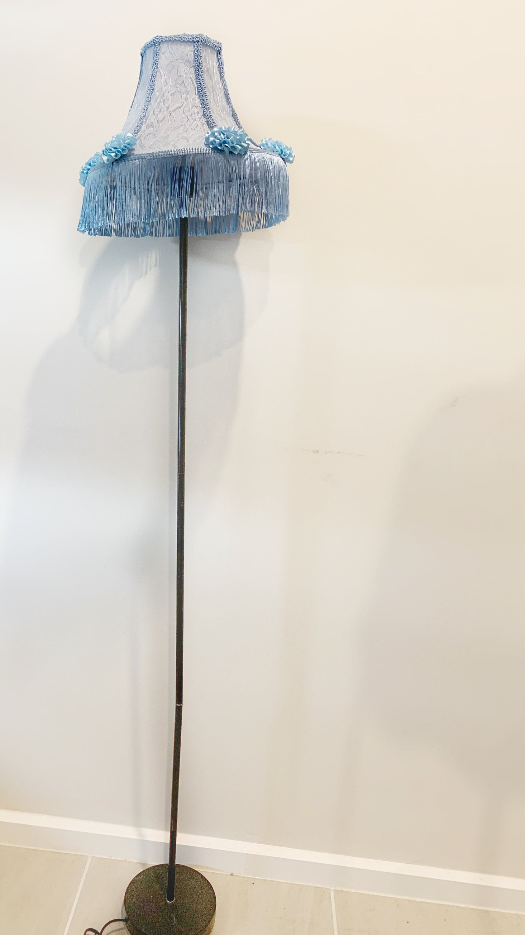 Vintage Style Blue Fabric Lampshade With Lace and Tassel Fringe - Etsy