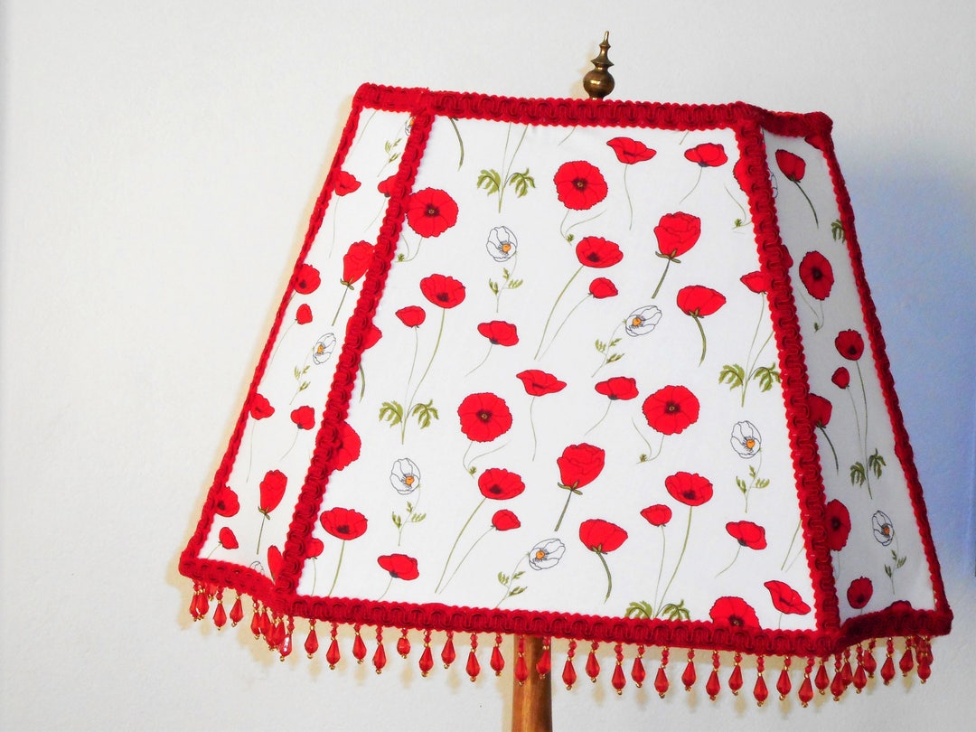 Red Poppy Fabric Lampshade, Vintage Style With Beaded Trim - Etsy