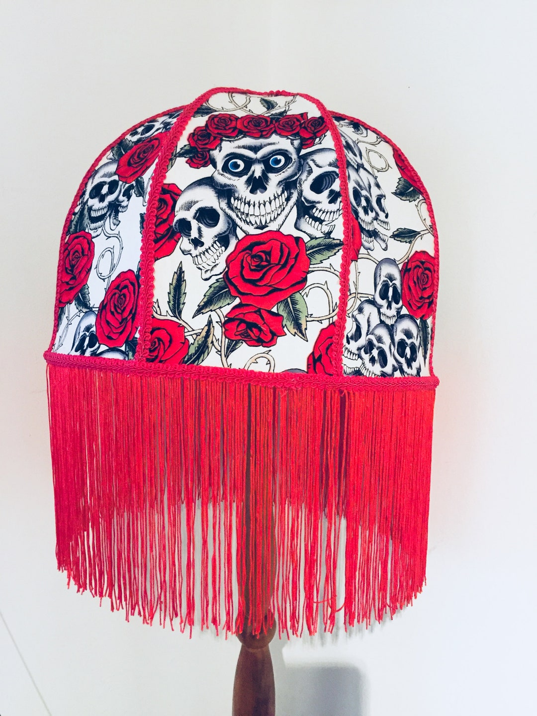 Halloween Fabric Lampshade, Red Rose and Black Skull Lampshade, Day of ...