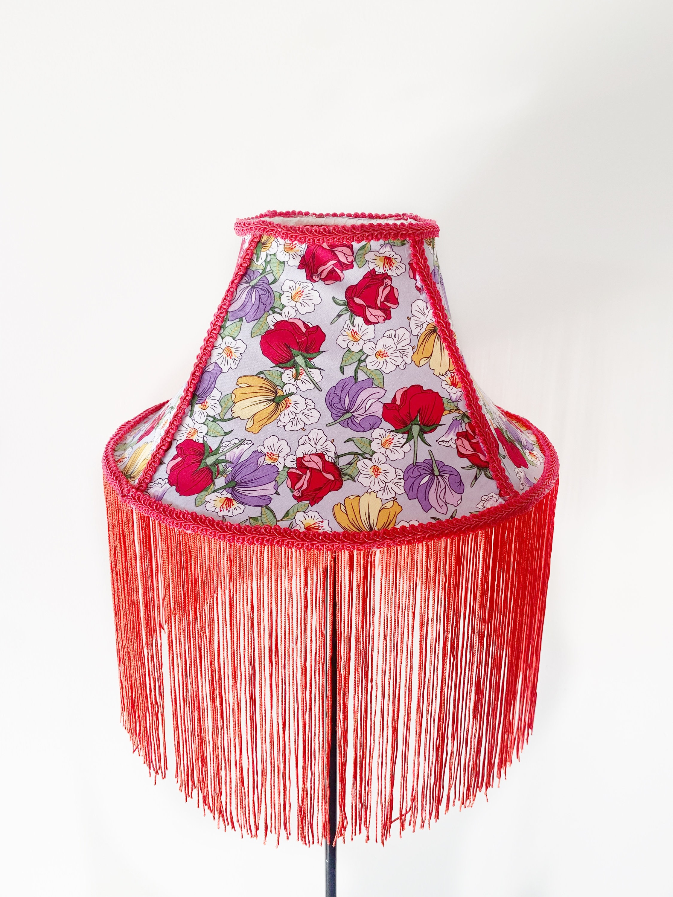 Red and Purple Floral Lampshade, Fabric Lampshade, Fringed Lampshade ...