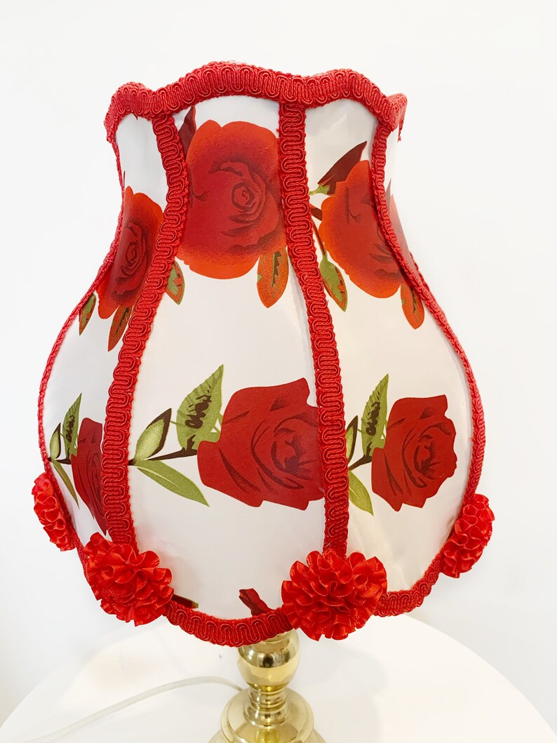 Red Rose Fabric Lampshade, Carnation Trim, Bedside Table Lamp - Etsy
