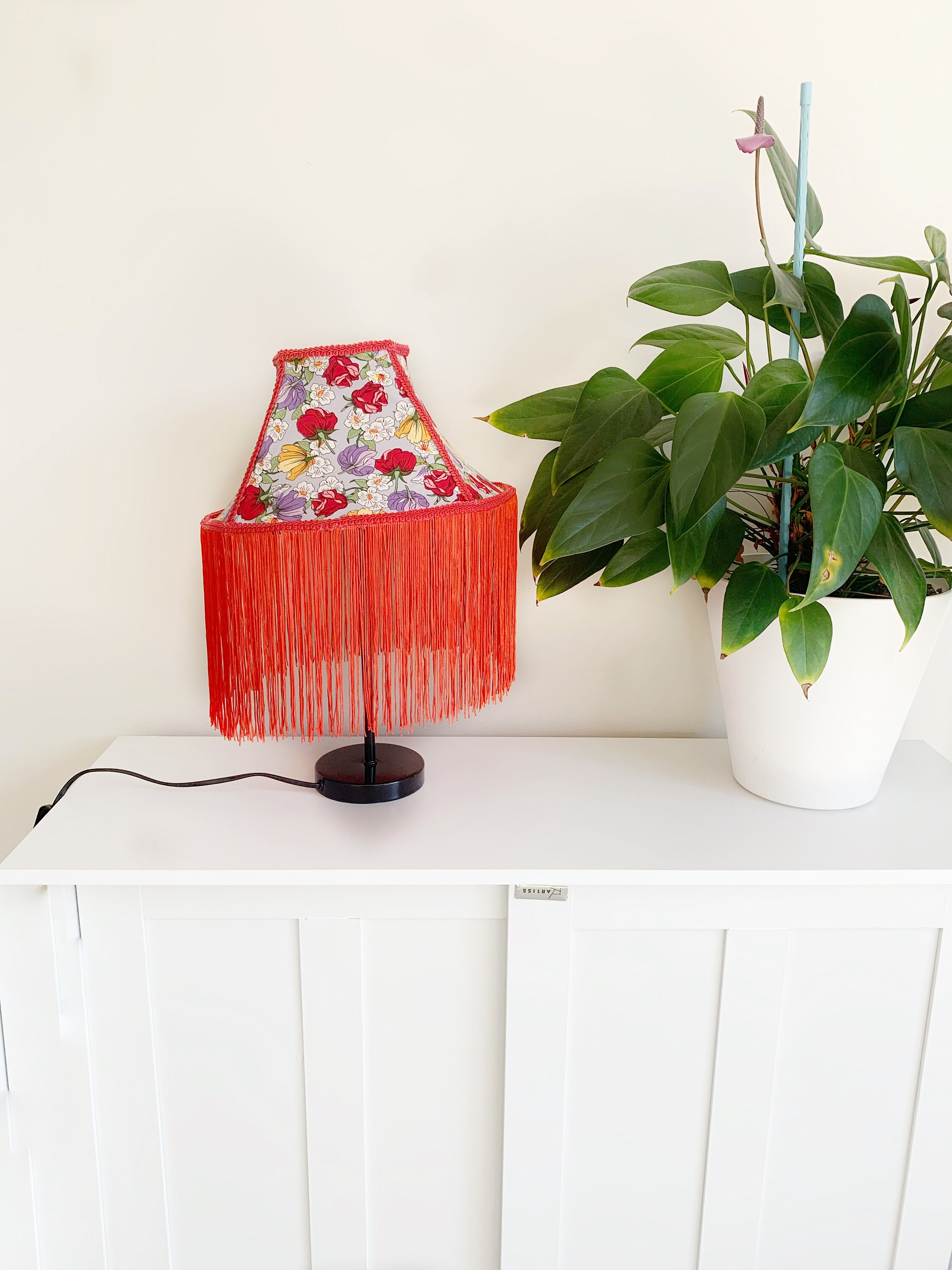 Red and Purple Floral Lampshade, Fabric Lampshade, Fringed Lampshade ...