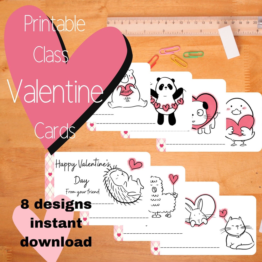 Printable Class Valentine's Day Cards Digital Instant Download Print at ...