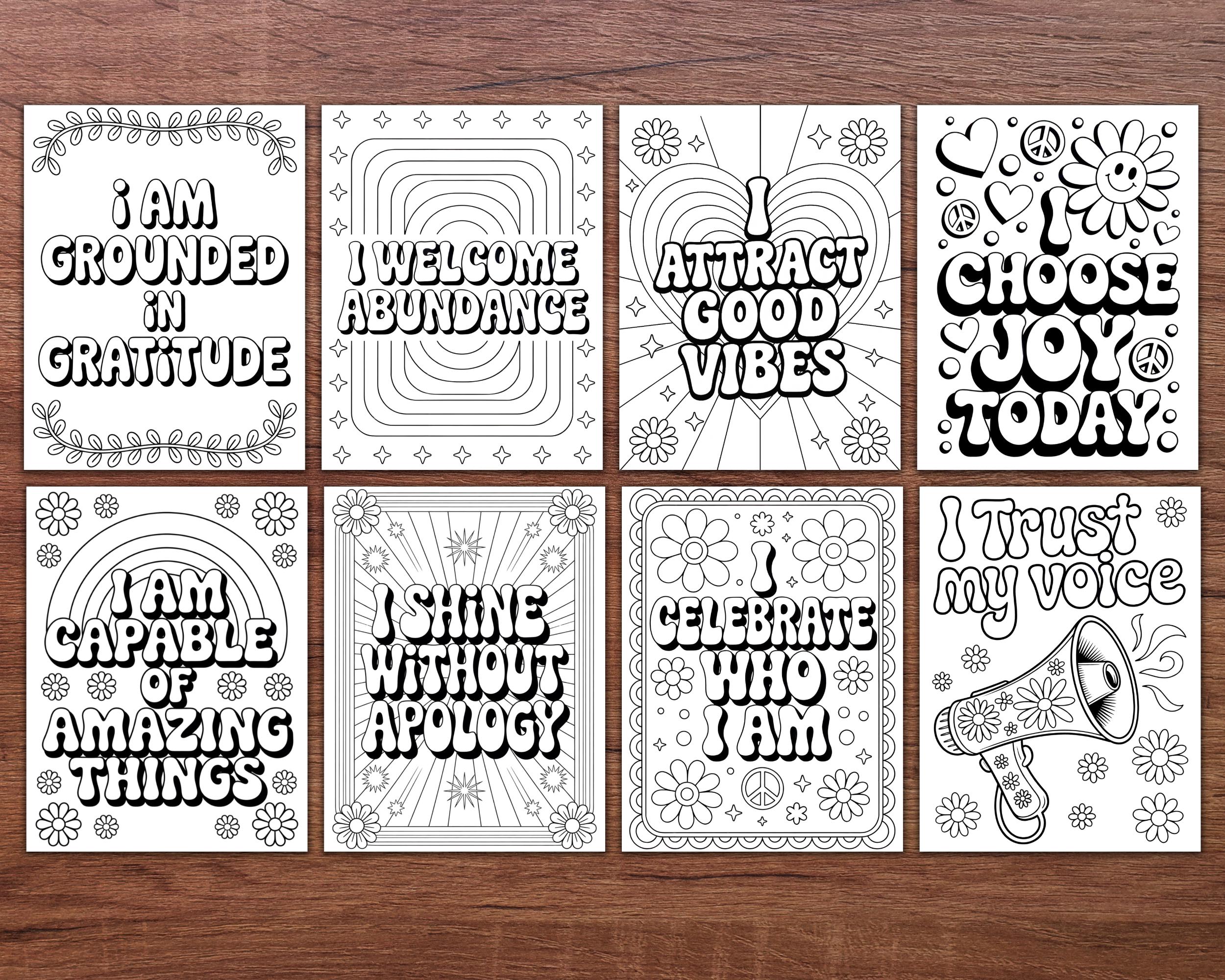 50 Affirmation Coloring Pages, Self Love Coloring Book, Stress Relief ...