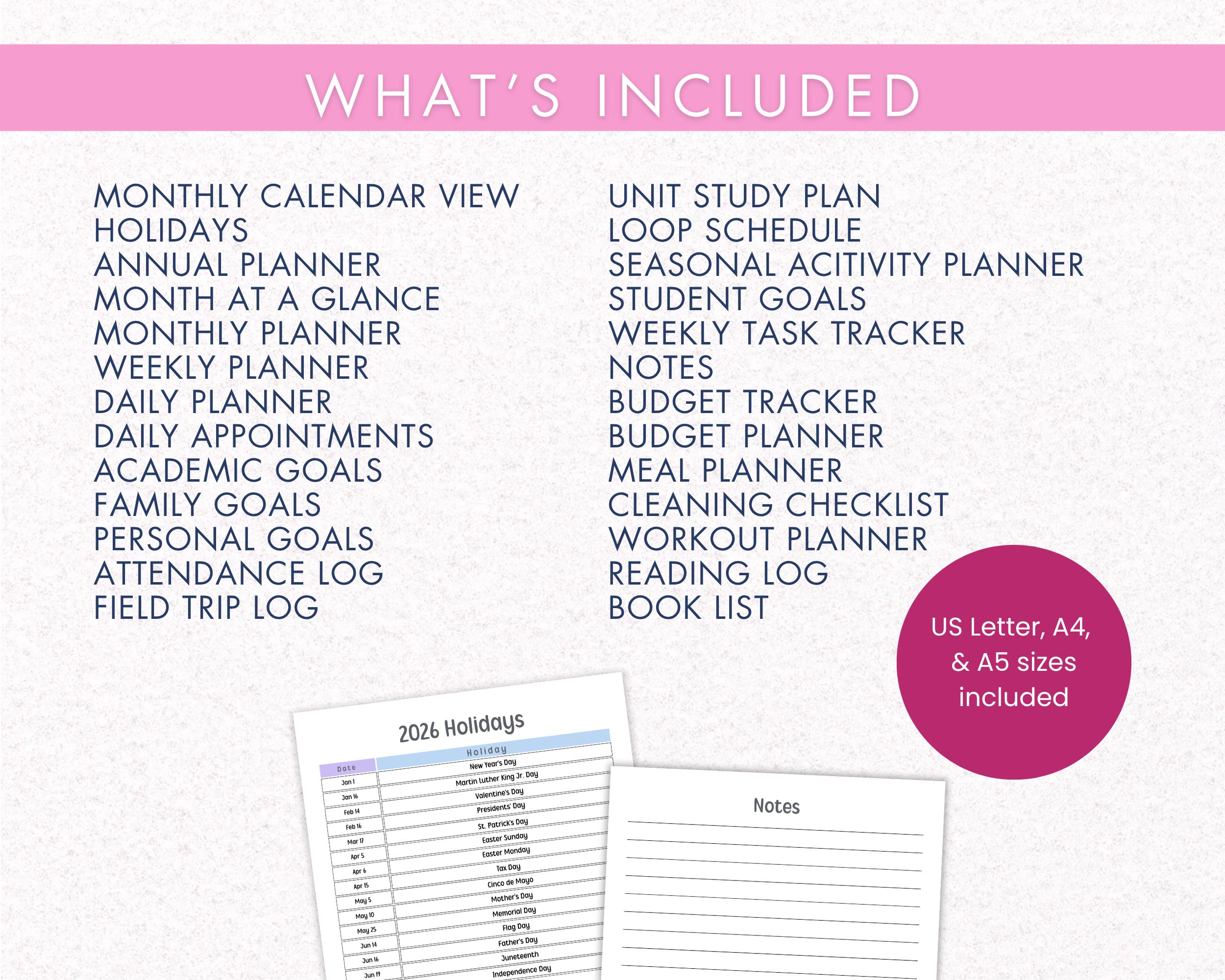 Editable Homeschool Planner 2025-2026 Homeschool Calendar Academic ...