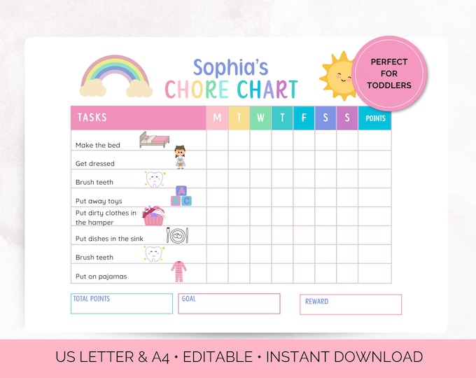 Editable Kids Daily Checklist, Kids Daily Routine Chart, Responsibility ...