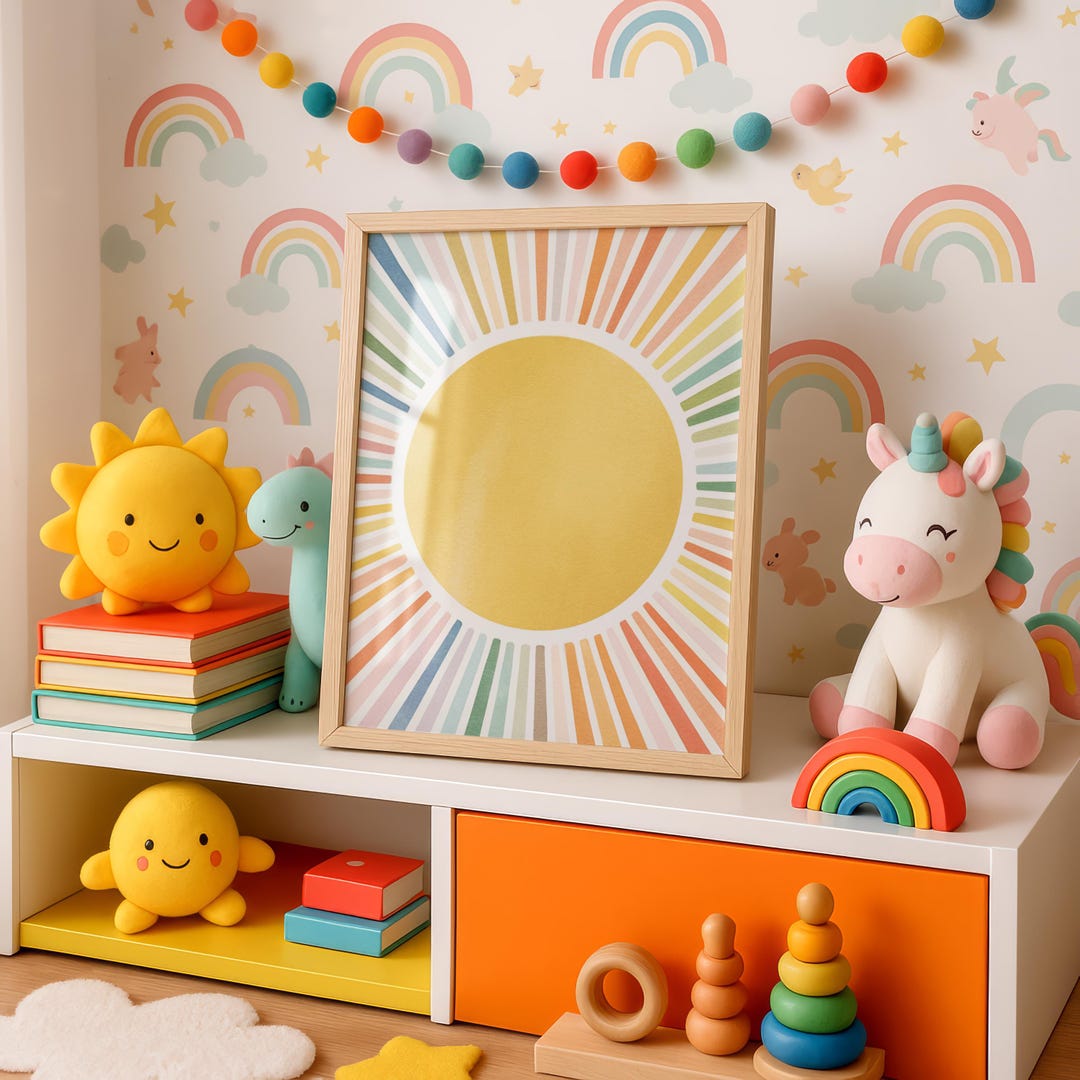 Rainbow Sun Wall Art Girls Room Decor | Cute Sun Wall Art Boho Kids ...