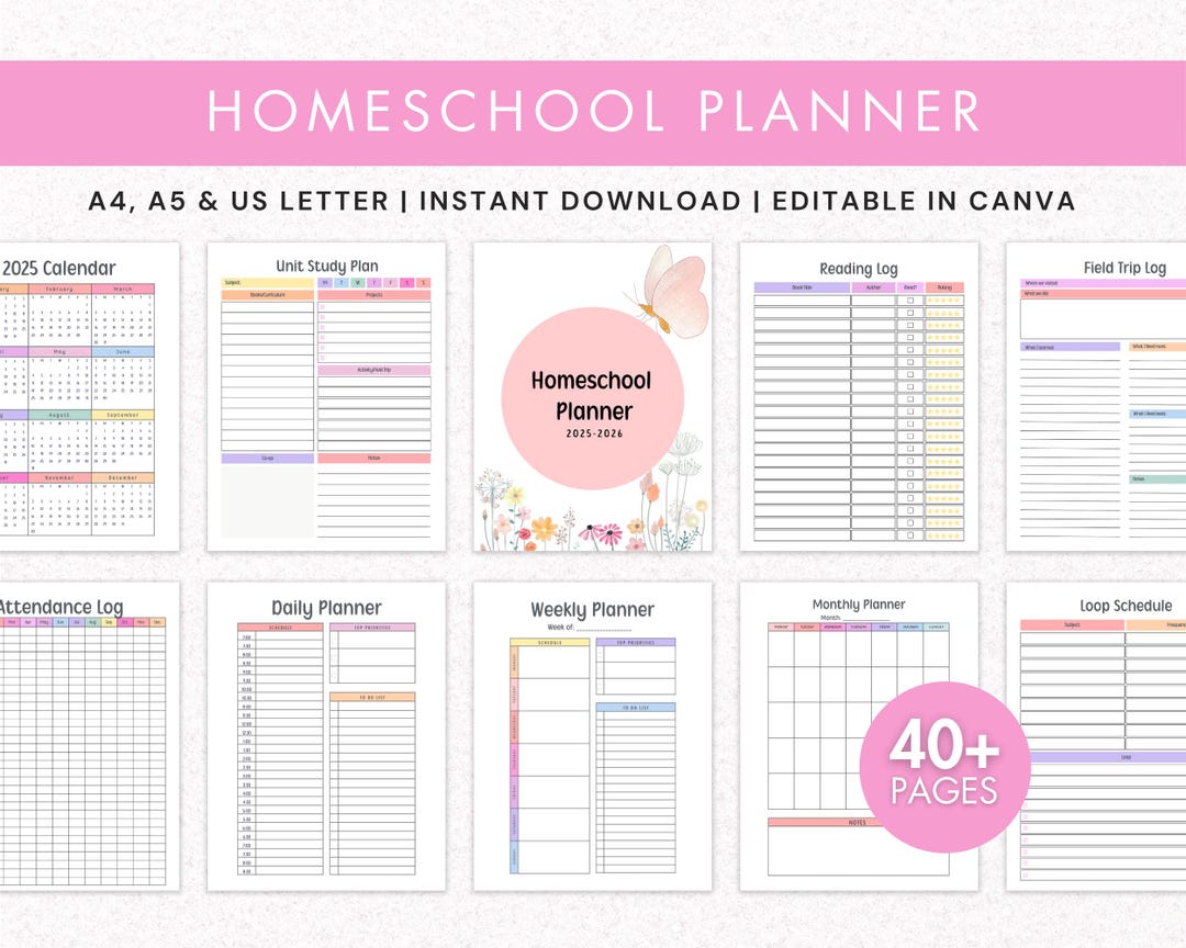 Editable Homeschool Planner 2025-2026 Homeschool Calendar Academic ...