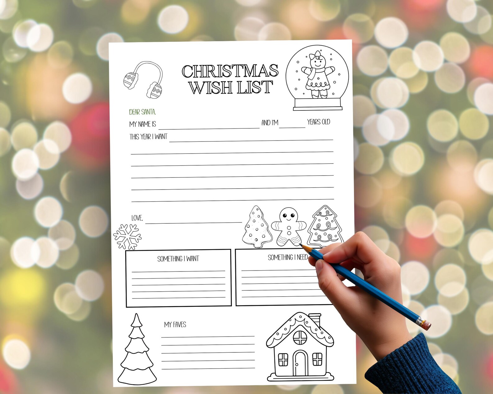 Christmas Wish List, Kids Coloring Page Santa Wish List, Printable ...