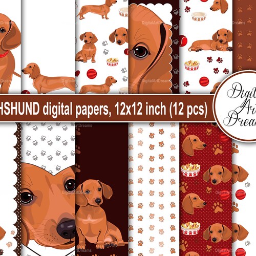 Dachshund Digital Paper Dog Backgrounds Printable - Etsy