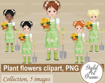 Girls With Flowers Gardening Clipart Daffodil Images | Etsy