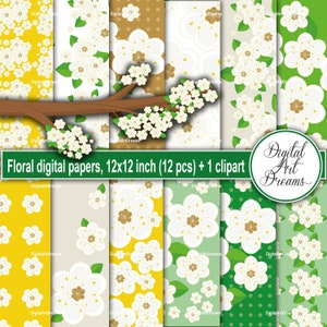 Floral Digital Papers, Spring Scrapbooking Paper, Blossom Backgrounds ...