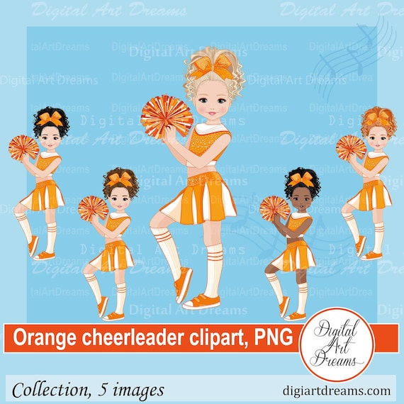 Cheerleader Clipart Orange Cute Little Girls Cheerleader - Etsy