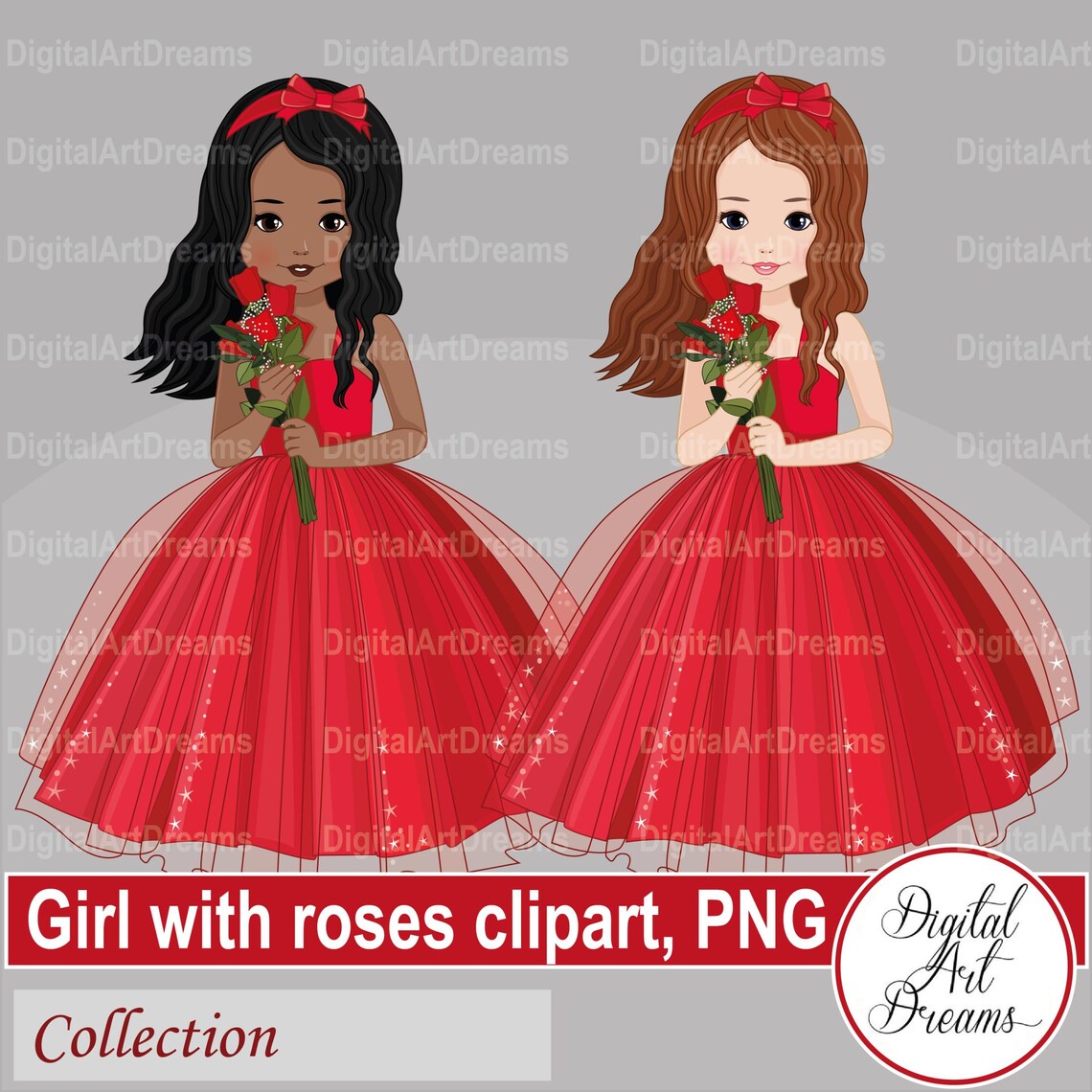 Valentine's Day Clip Art Girls With Roses Wedding | Etsy