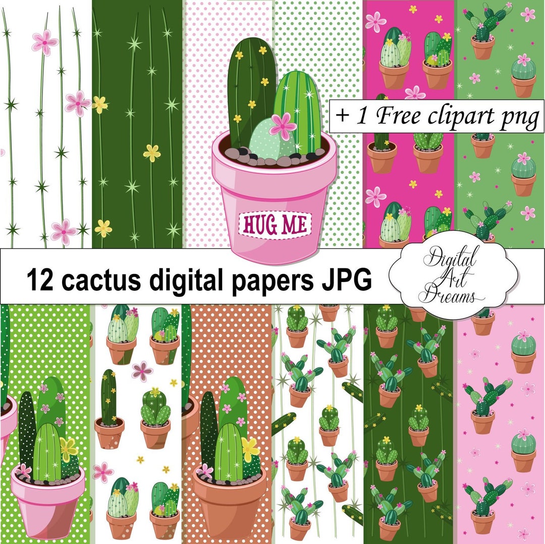 Cactus Background - Cactus Digital Paper - Cute Cactus Backgrounds ...