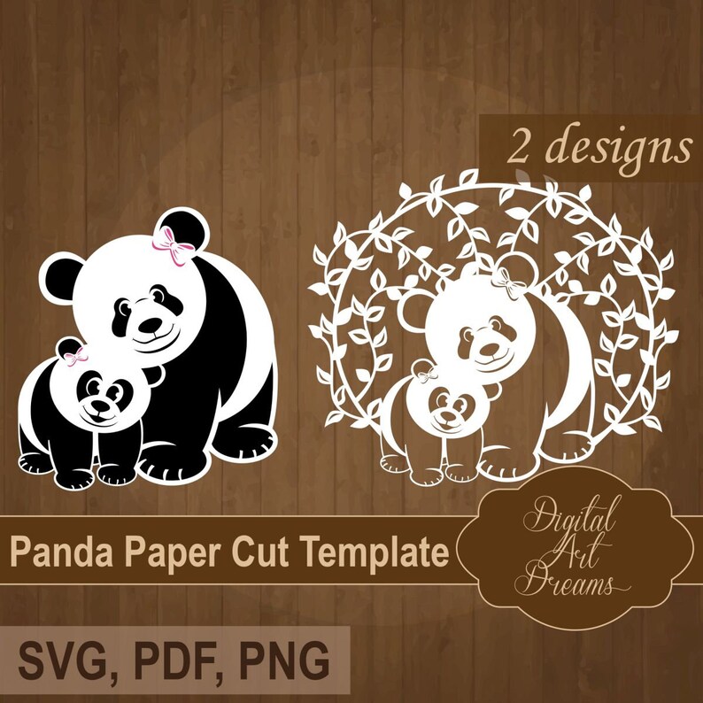Panda SVG Cut, Paper Cut Templates, Panda Family PDF, Cuttable Design ...