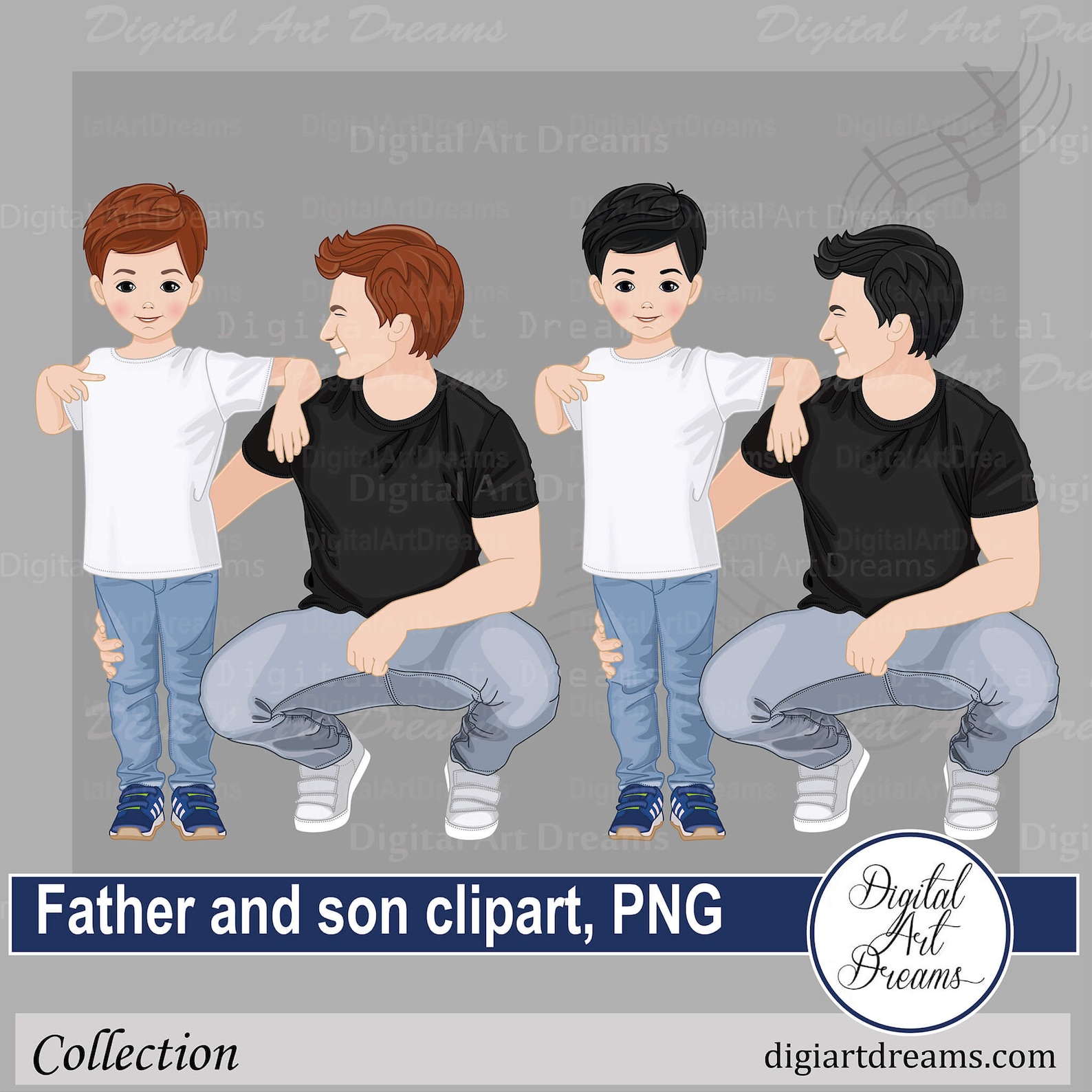Father and Son Clipart Png Family Clipart Cute Characters - Etsy