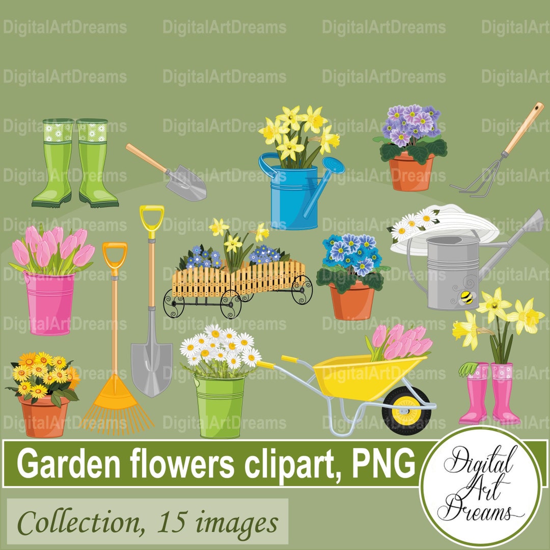 Flower Garden Clipart - Garden Tools Clipart - Daffodil Clipart - Tulip ...