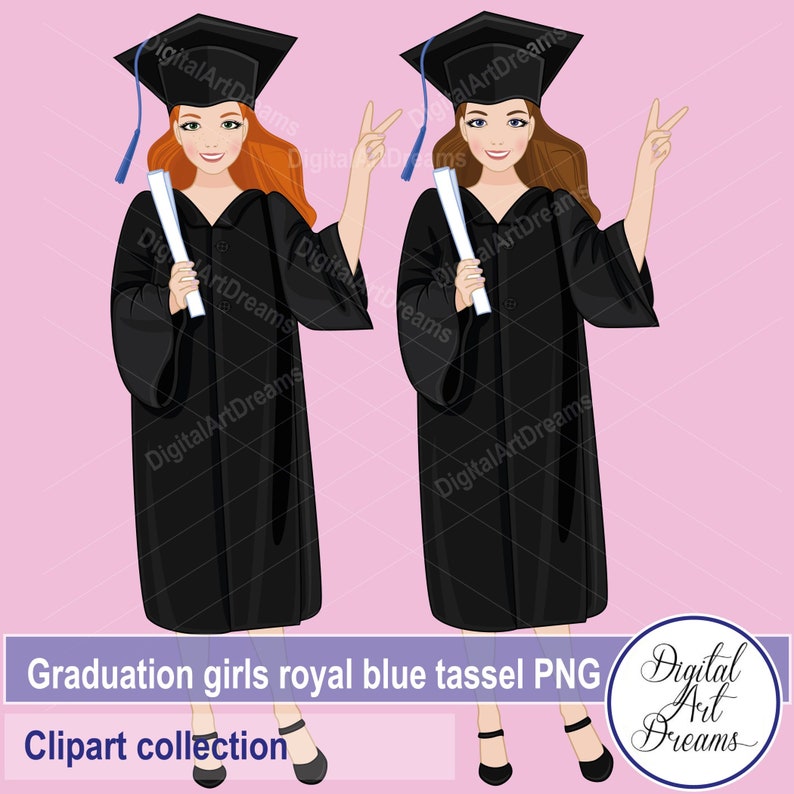 Graduation Clip Art Woman Clipart Blue Graduate Tassels | Etsy