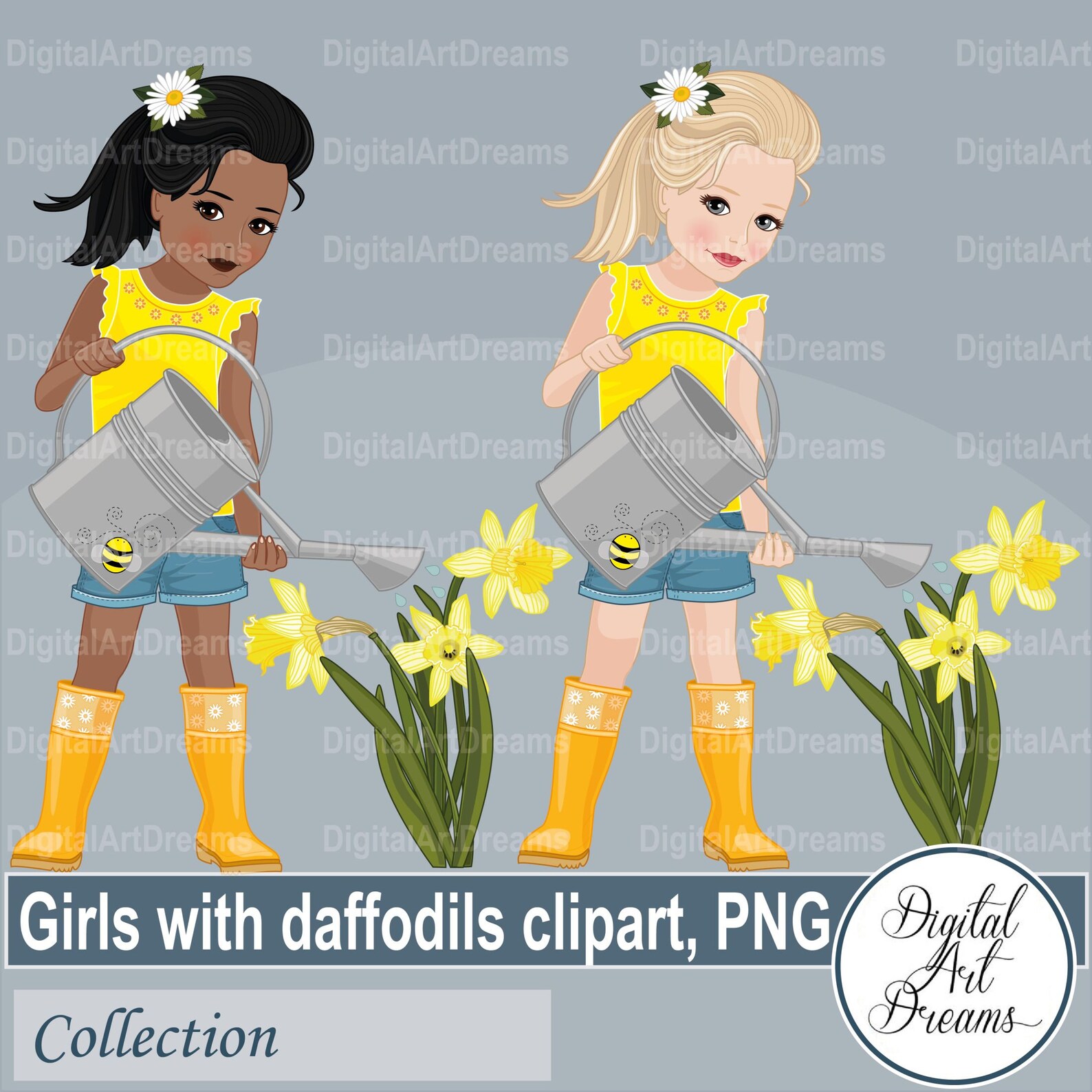 Girls With Flowers Gardening Clipart Daffodil Images - Etsy