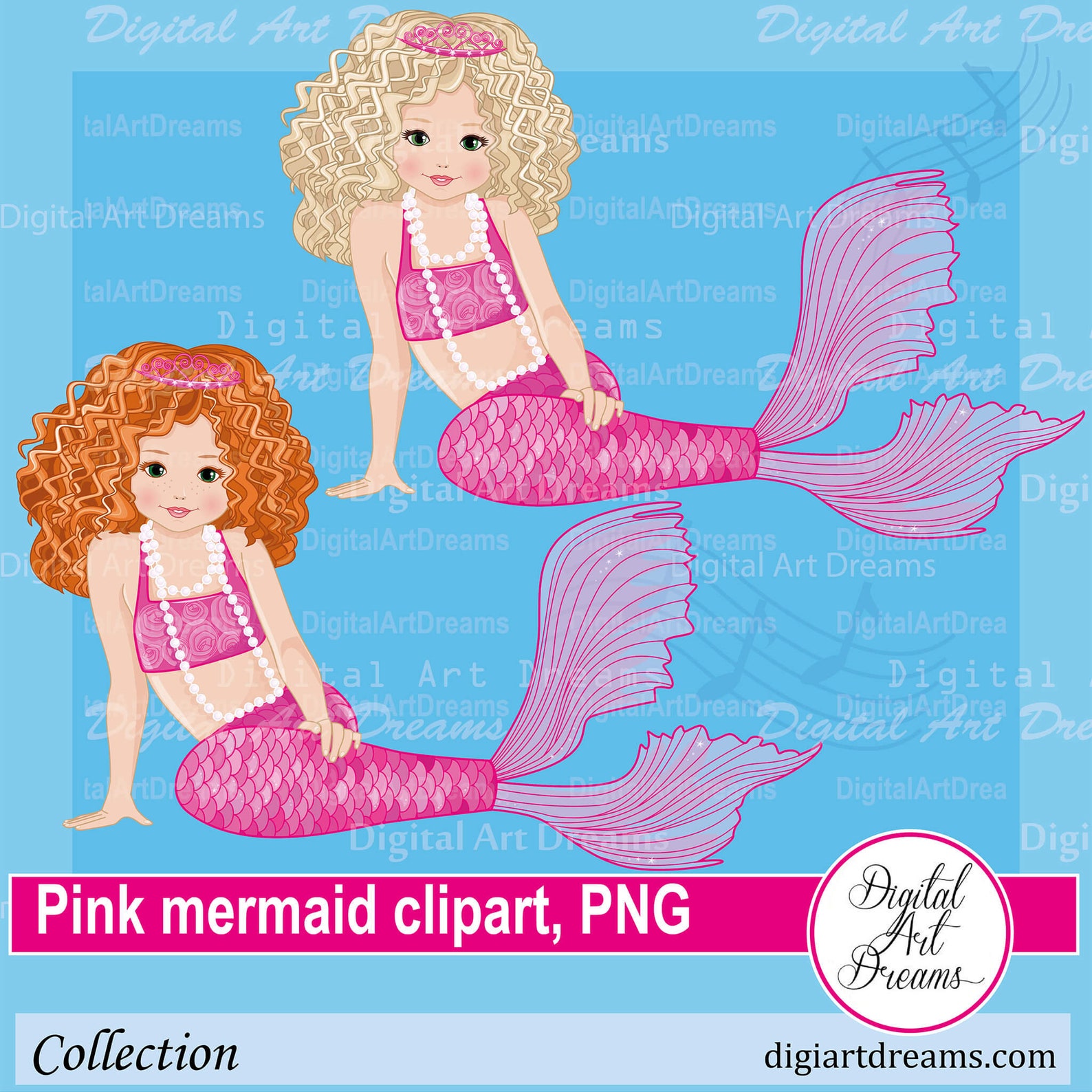Mermaid сlipart Pink Tail Little Girl Png Image Under the - Etsy