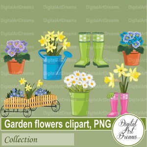 Flower Garden Clipart - Garden Tools Clipart - Daffodil Clipart - Tulip ...