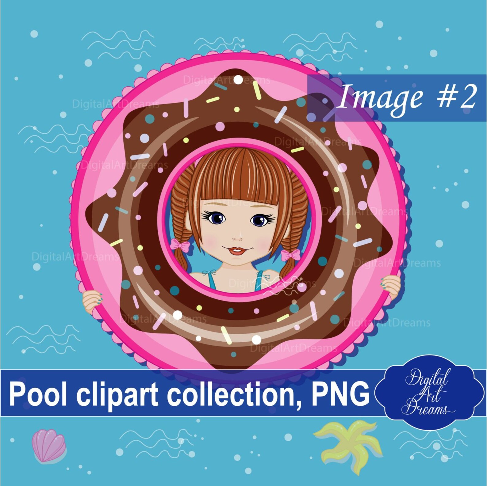 Donut Pool Float Clipart Little Girls Graphics Cute - Etsy