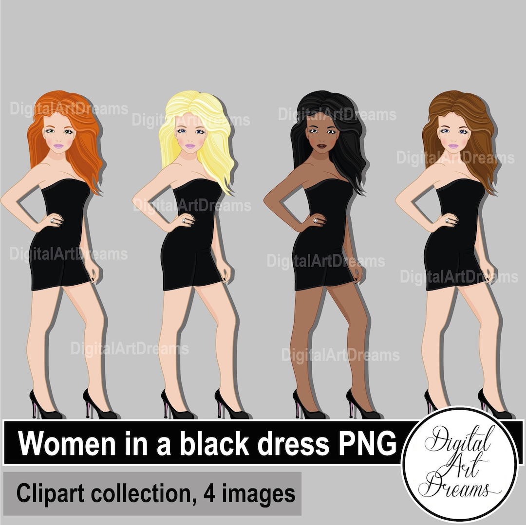 Black Dress Clipart, Fashion Clip Art, Woman Graphics, Prom Style ...