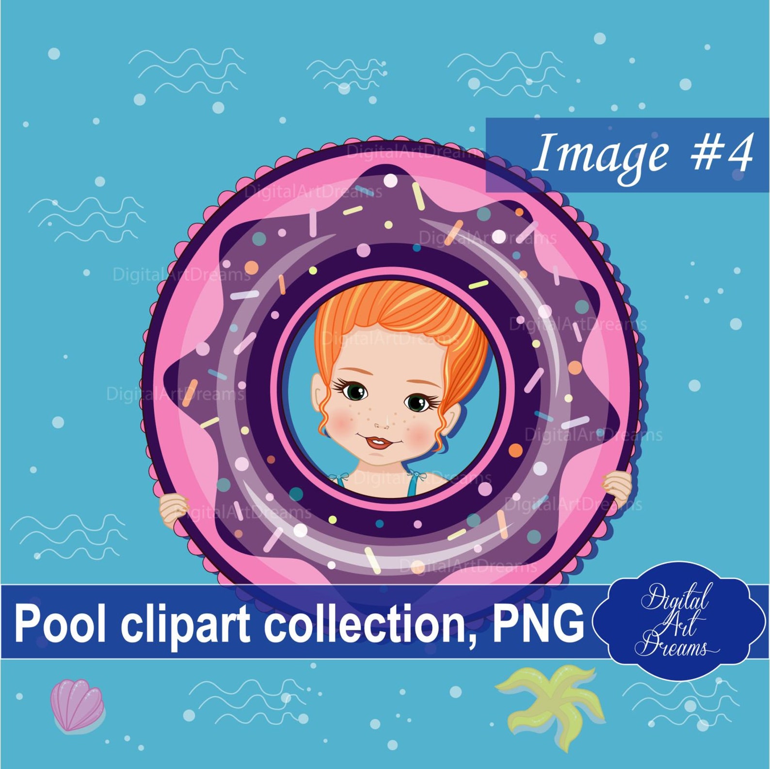 Donut Pool Float Clipart Little Girls Graphics Cute - Etsy