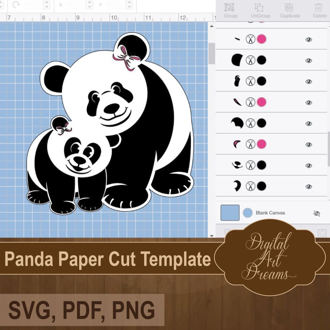 Panda SVG Cut Paper Cut Templates Panda Family PDF Cuttable - Etsy